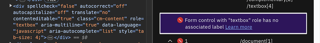 Accessibility violation: Form control with "textbox" role has no associated label - v6 - discuss ...