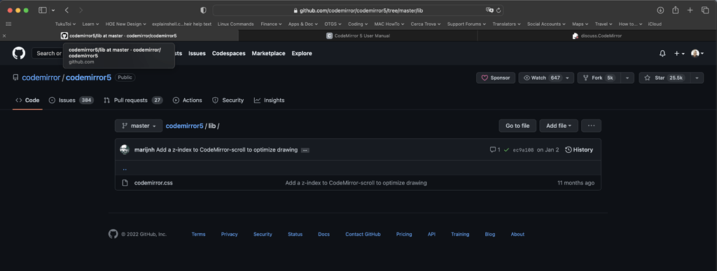 Latest release (nor GitHub) include codemirror.js file in /lib ...